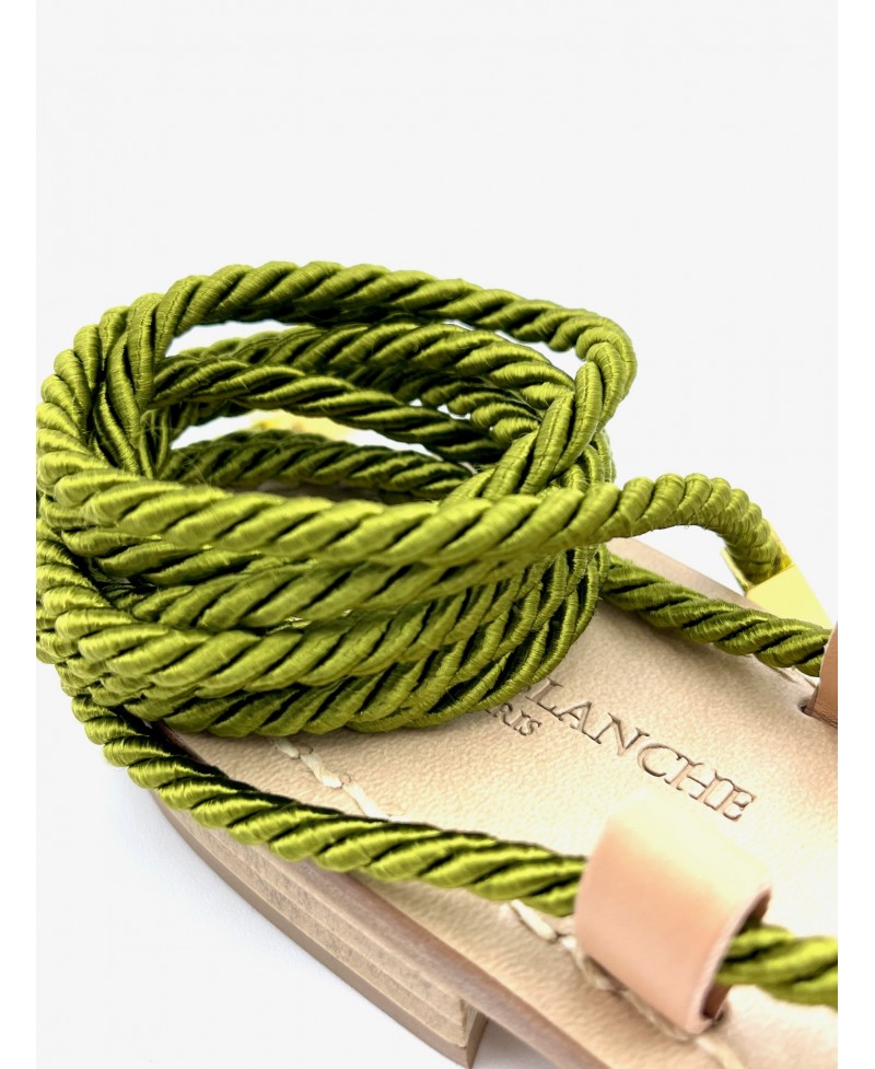 Gladiator sandals natural leather with khaki satin rope