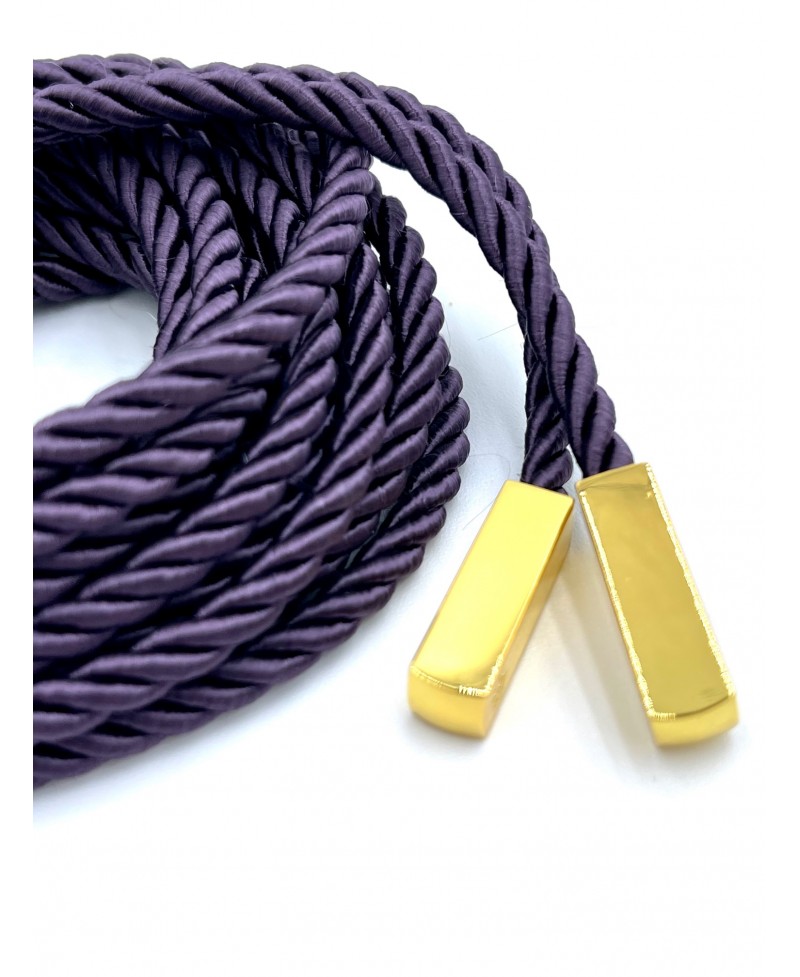 Natural leather gladiator sandals with plum satin rope