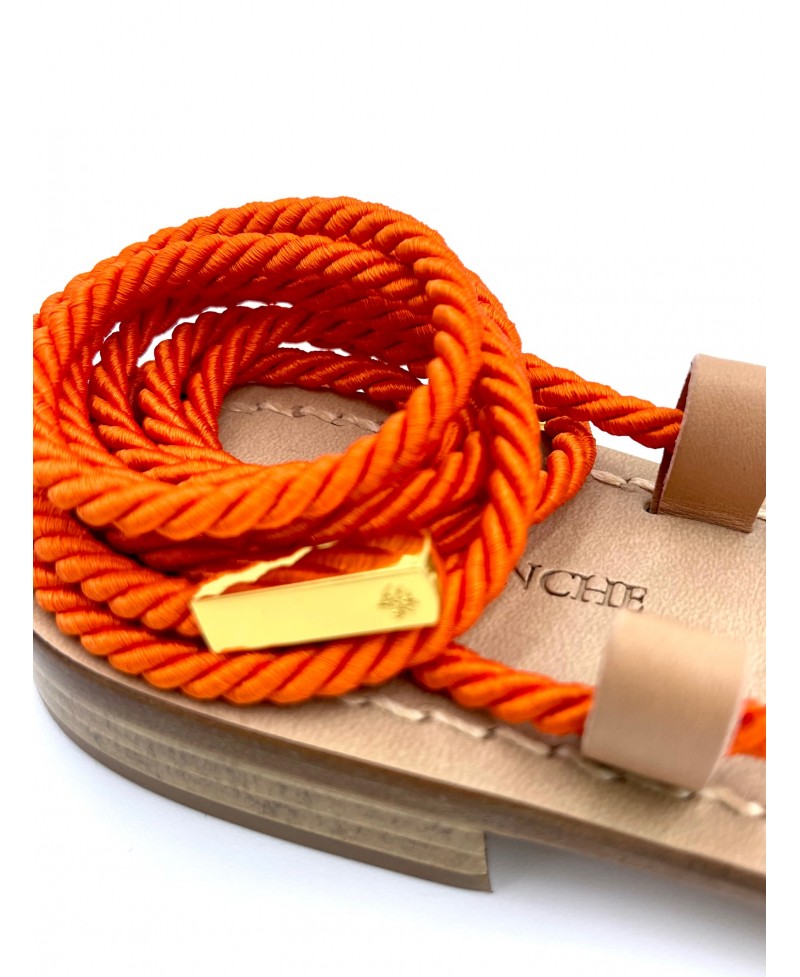 Natural leather gladiator sandals with jute satin rope