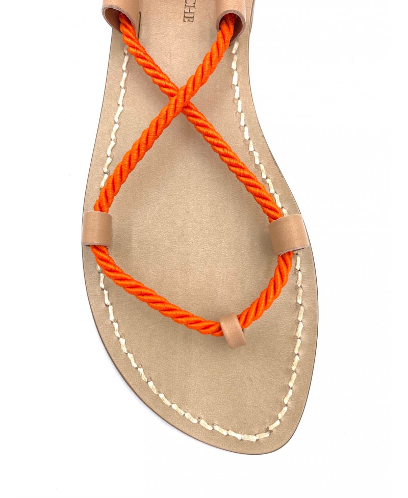 Natural leather gladiator sandals with jute satin rope